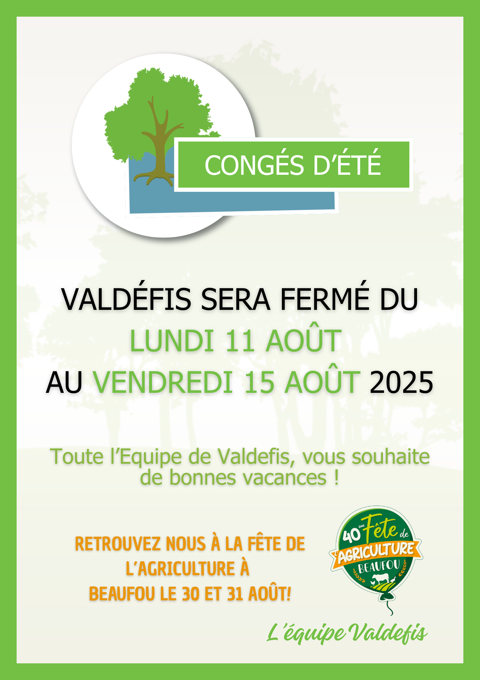 Congés d’été 2025